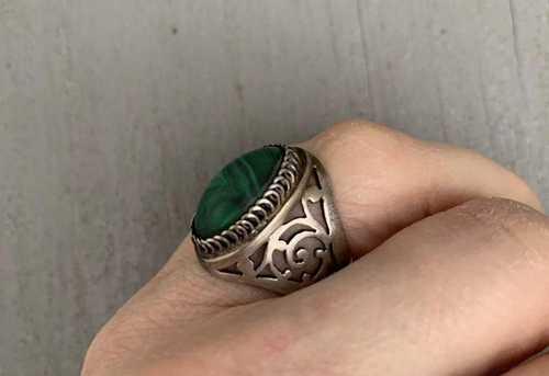 Кольцо перстень с малахитом серебро 875 винтаж