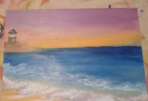 Картина "розовый закат на море"