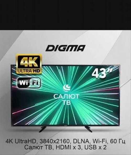 Телевизор Digma 43". Smart tv. Салют тв. Новый