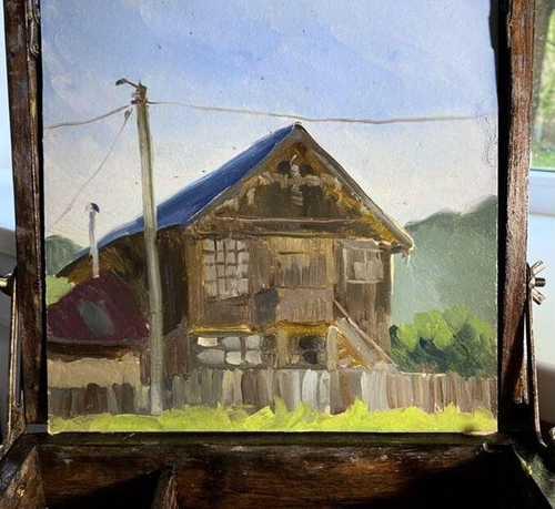 Картина маслом, домик в деревне