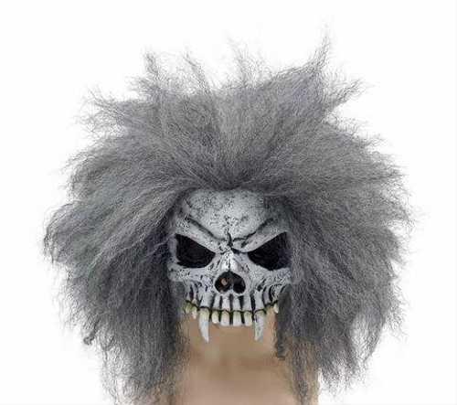 Полумаска череп пирата с волосами карнавальная