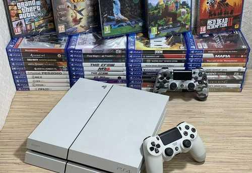 Sony PlayStation 4 Белая + 50Игр + 2Джойстика