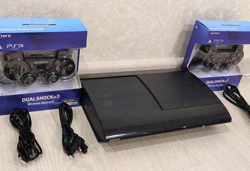 Прошитая Sony PS3 Super Slim 500GB, 2 джоя +55 игр