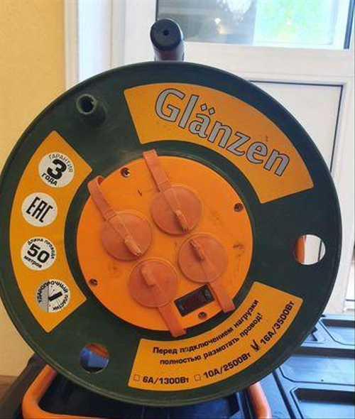 Силовой удлинитель на катушке glanzen EB-50-007