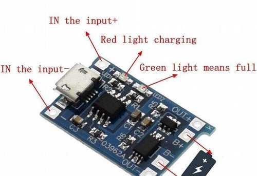 Модуль зарядки Li-Ion аккумулятора microUSB TP4056