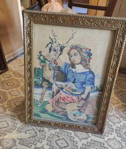 Картина вышитая крестом, рамка СССР