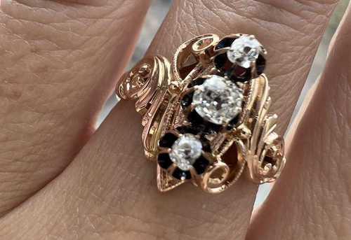 Золотое кольцо тюльпаны с бриллиантами 583 пр