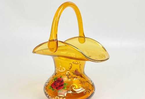 Винтажная ваза "Корзинка", цветное стекло