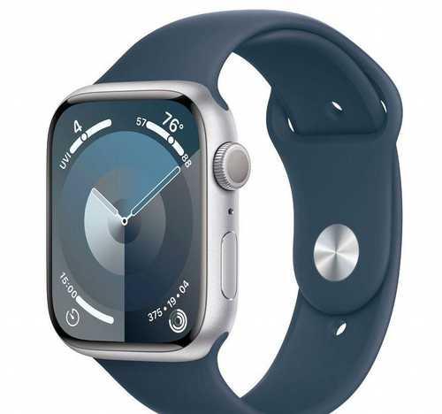 Умные часы Apple Watch Series 9 GPS, 45mm, Aluminium Case with Sport Band S/M, Silver/Storm Blue (Се