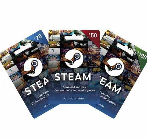 Подарочные карты Steam (USD, KZT, UAH, EUR и други