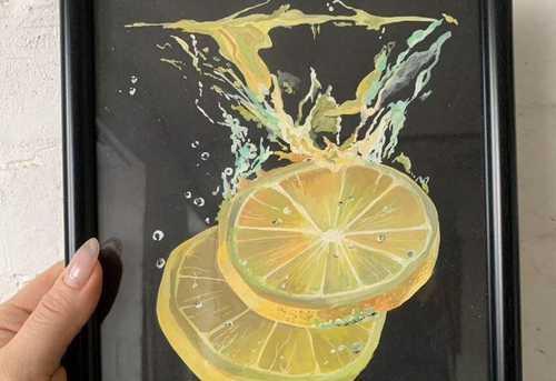 Живопись для кухни в рамке, 18*24, «Дольки лимона»
