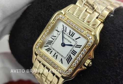 Часы Cartier золотые с камнями сапфировое стекло