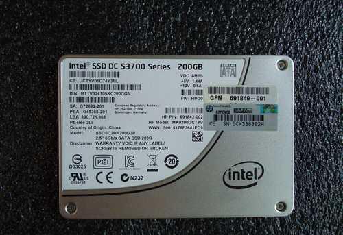 SSD накопитель HP Intel 200 гб DC S3700 2.5 SFF