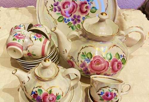 Чайный Сервиз фарфор СССР с розами два чайника