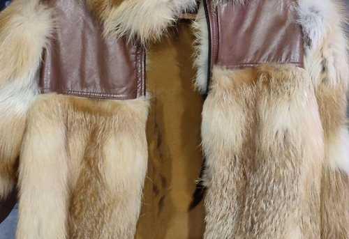 Куртка кожаная женская с мехом лисы 46 размер