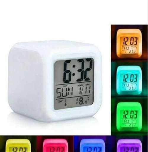Будильник часы куб с цветной подсветкой ночник рел