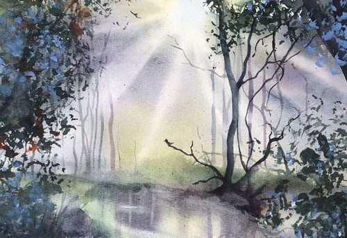 Картина "Озеро в лесу"
