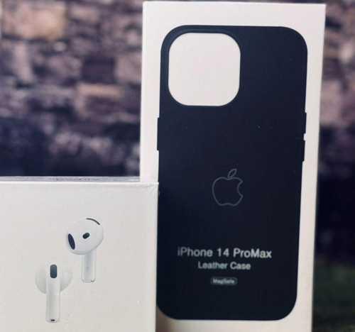 Airpods 4 с шумоподавлением и чехол на iPhone