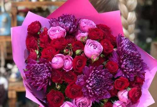 Букет цветов хризантемы,розы пион.кустовые