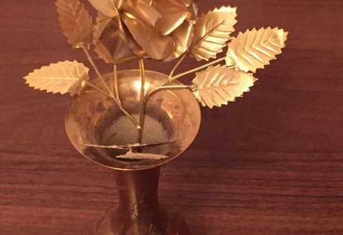 Латунная ваза 11 см с латунным цветком