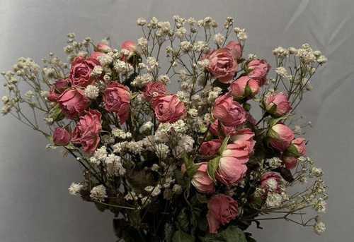 Букет розы кустовые гипсофилы