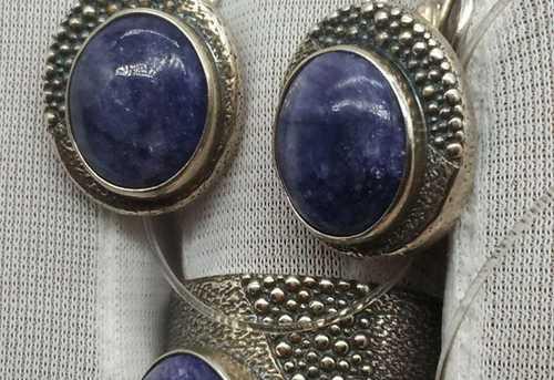 Серьги кольцо как чароит аметист серебро комплект