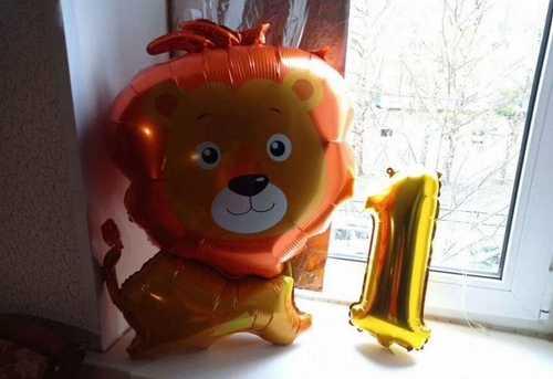 Фольгированные шарики на 1 годик "Лев и цифра 1"