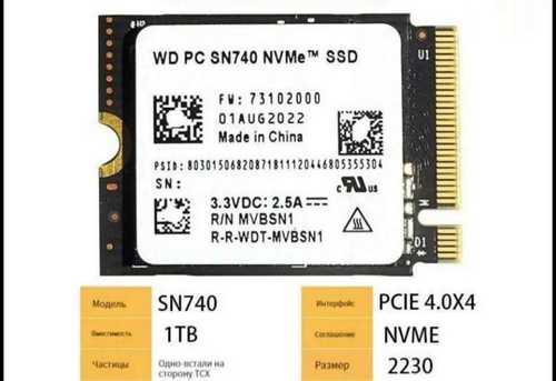 Ssd m.2 2230 WD sn740 1tb новые,гарантия