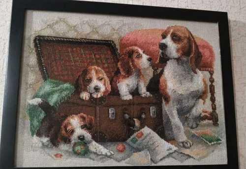 Вышитая картина" собачье семейство"