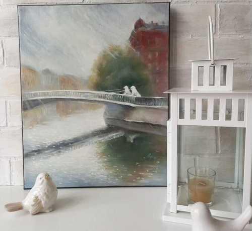 Картина маслом на холсте "Львиный мостик, дождь"