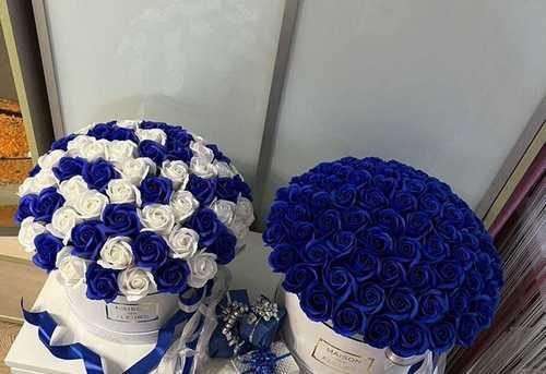 Букет синих роз 55, 65, 71, 81 и 101 мыльная роза