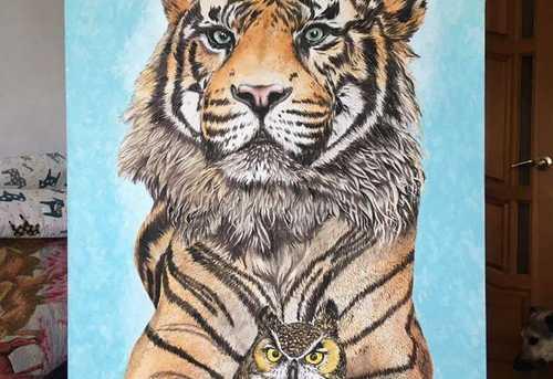Картина на холсте "Тигр и сова"