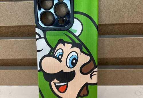 Чехол на iPhone 14 Super Mario зеленый Луиджи