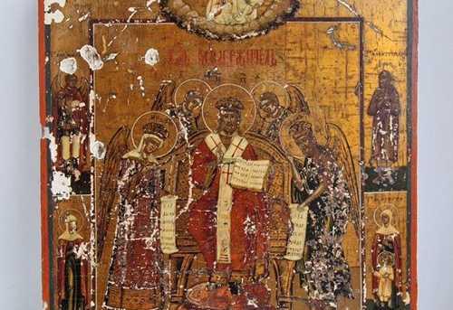 Старинная икона Спас на троне со Святыми