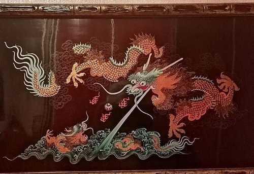Картина "Драконы", чёрный лак, Китай