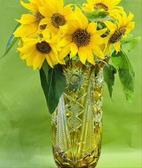 Ваза конфетница и Цветочная ваза желтый хрусталь