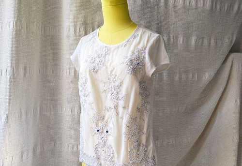 Блуза нарядная белая с вышивкой бисером
