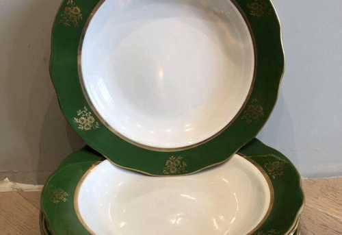 Набор суповых тарелок Дулево, зеленый борт, 6 шт