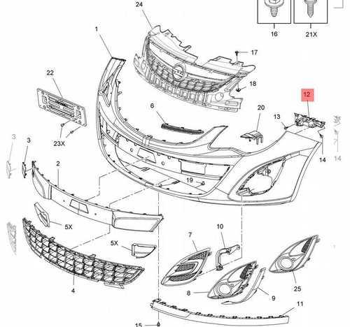 Крепление переднего бампера левое general motors 13179960