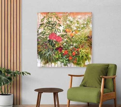Картина Тропический цветущий сад Цветы Фрукты