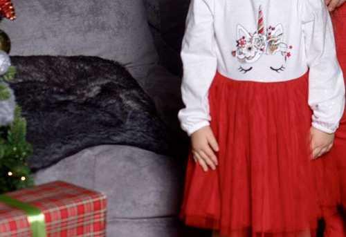 Платье единорожка белое красное девочке 4-5,5 лет