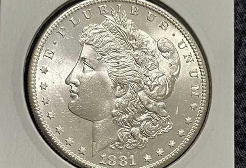 1 доллар Моргана 1881г S, монета серебро