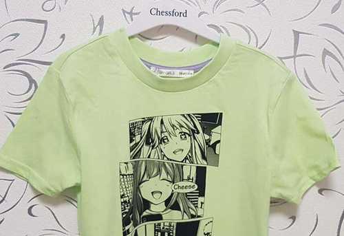 Салатовая футболка С аниме-принтом для девочки
