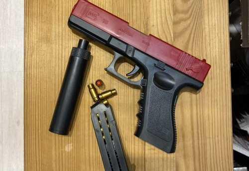 Пистолет Glock 18 с гильзами, красный, мягкие пули