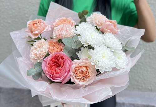 Нежный букет с розой и хризантемой доставка
