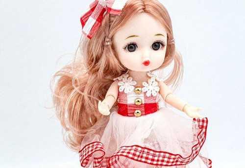 Шарнирная кукла Smile в клетчатом платье 16 см