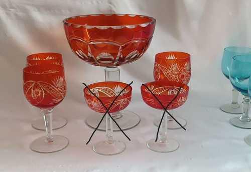 Бокалы креманки ваза красное стекло СССР