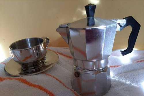 Гейзерная кофеварка, термо чашка металл