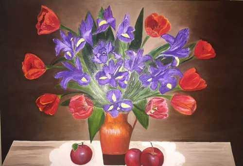 Картина маслом "Красные тюльпаны"