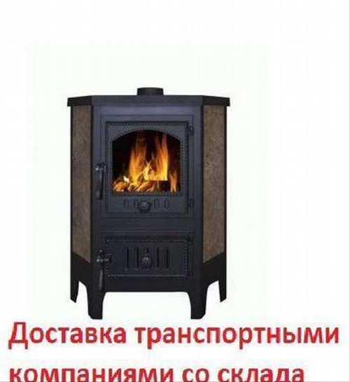 Печь-камин Бавария угловая чугун с плитой